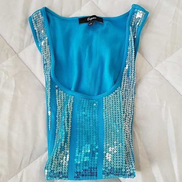 Express | Tops | Express Tank Top Aquasilver Sequinsm | Poshmark